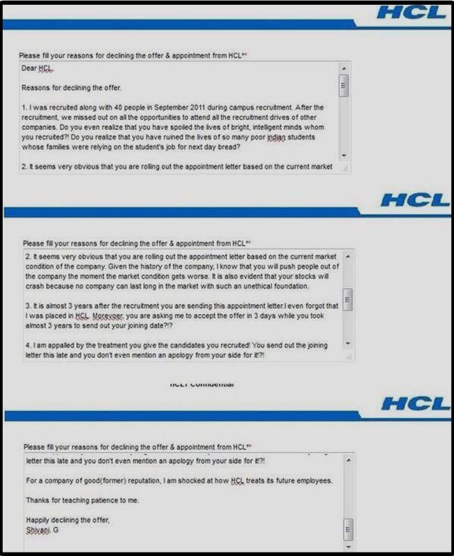 Girl receives HCL appointment letter 3 years after campus selection ...