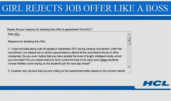 Girl receives HCL appointment letter 3 years after campus selection ...