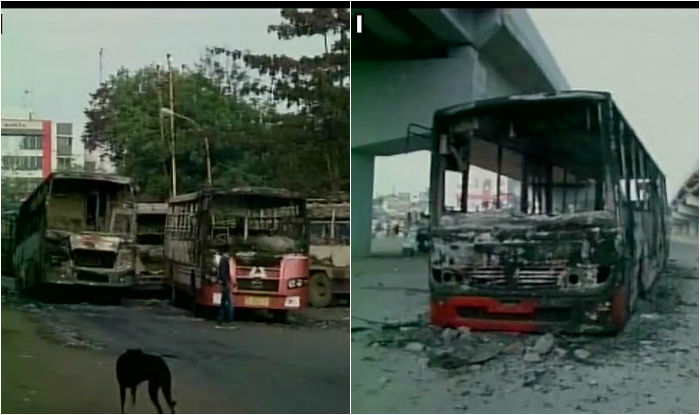 Angry Patel community protestors damage the bus bays in Ahmedabad ...