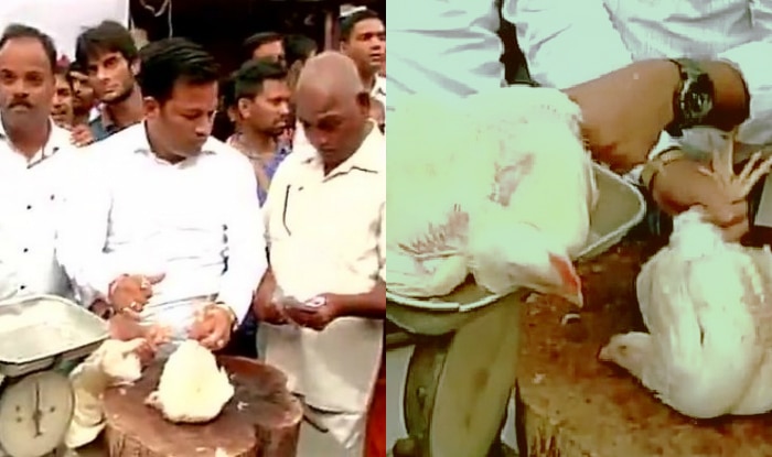 MNS workers sell chicken in protest to temporary meat ban in Mumbai ...