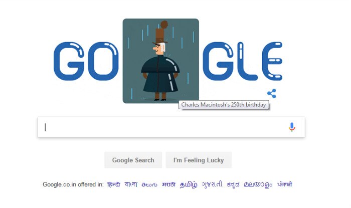 Charles Macintosh chemist’s Google Doodle marks raincoat inventor’s ...