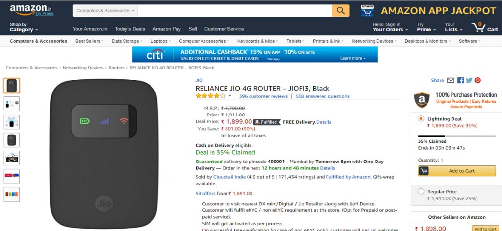 Amazon Great Indian Sale 2017: Now buy Reliance Jio 4G Router-JioFI3 ...