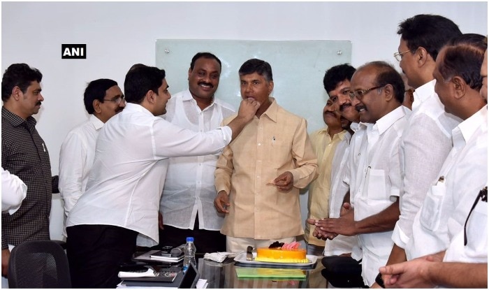 Andhra Pradesh CM Chandrababu Naidu & minister Nara Lokesh celebrate ...