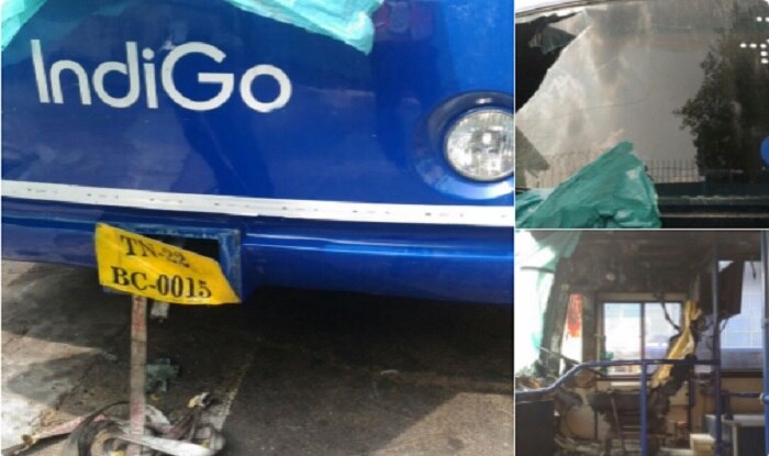 Indigo Passenger Bus Catches Fire At Chennai Airport | चेन्नई हवाई ...