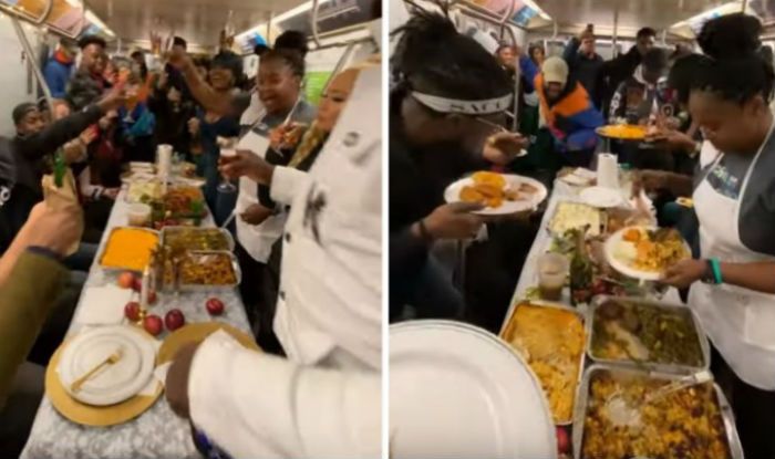 Watch: Commuters Enjoy Thanksgiving Feast Inside Moving Train in New ...