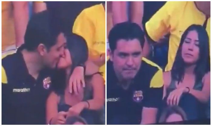 Fan Caught Kissing A Woman During Football Match Admits He Was Cheating ...