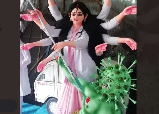 Durga Puja 2020: Goddess Durga Depicted as Doctor Slaying ‘Coronasur ...