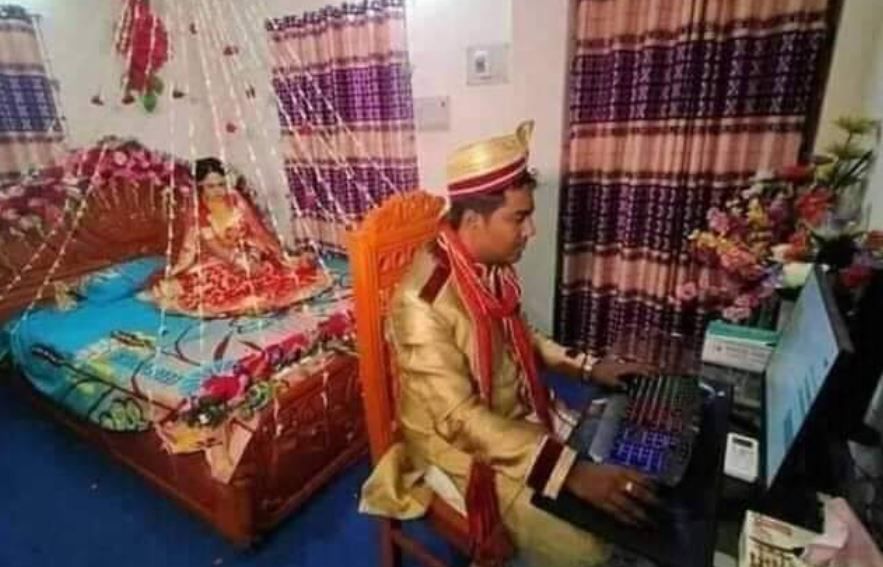 Gone Viral: This Photo of Groom Sitting at Computer on Wedding Night ...