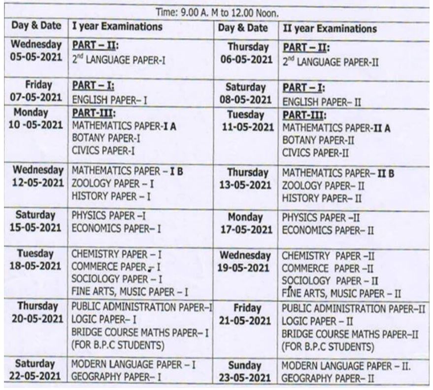 AP Intermediate Exams 2021 Time Table Released | Check Dates, Schedule Here