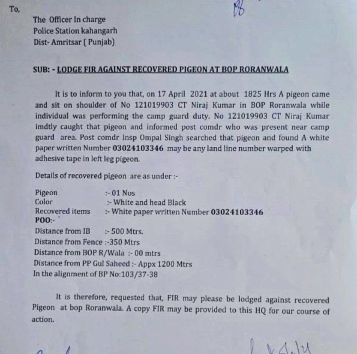 FIR Lodged Against Pigeon Caught Near Pakistan Border For Carrying ...