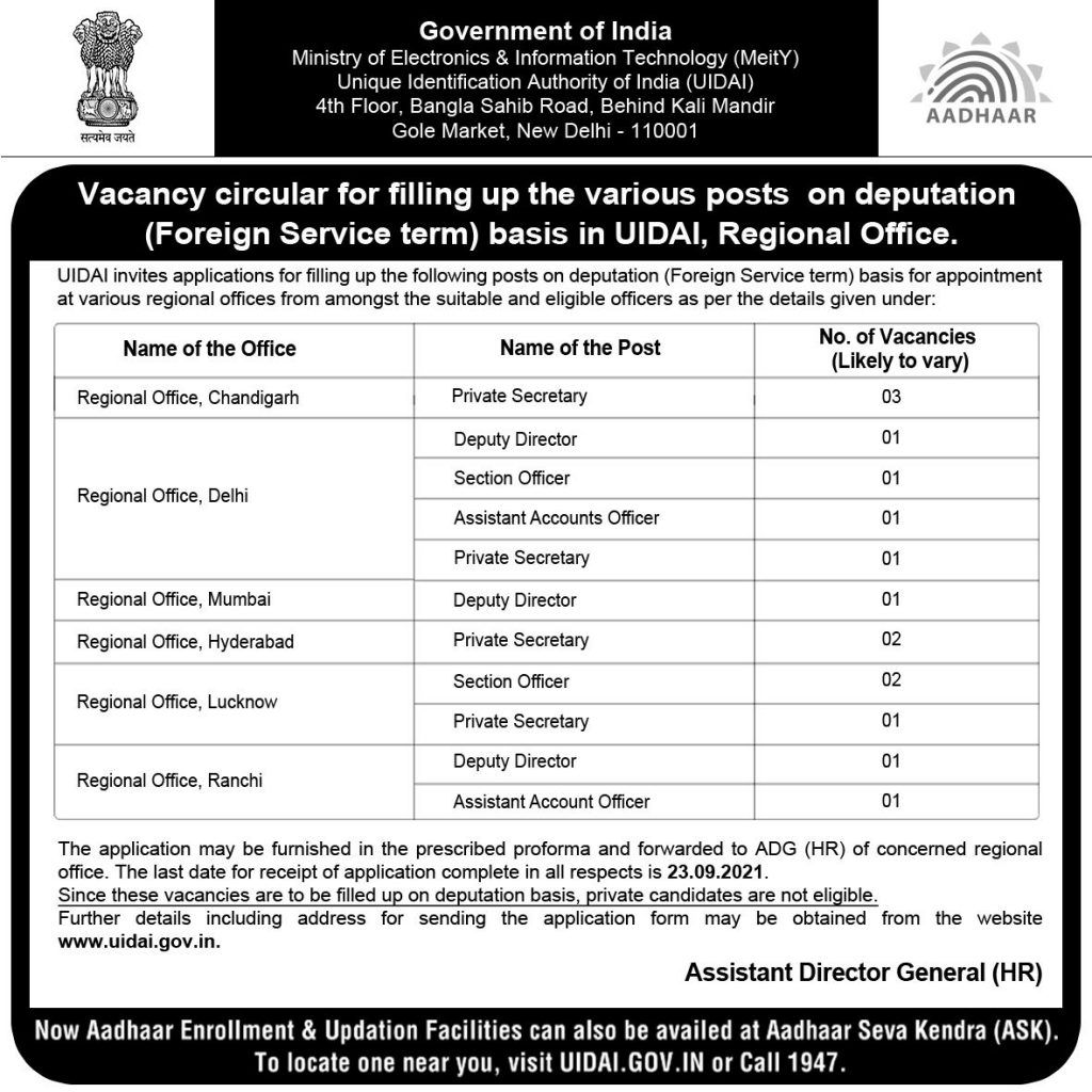 UIDAI Recruitment 2021: Golden Opportunity To Join in Various Posts in ...