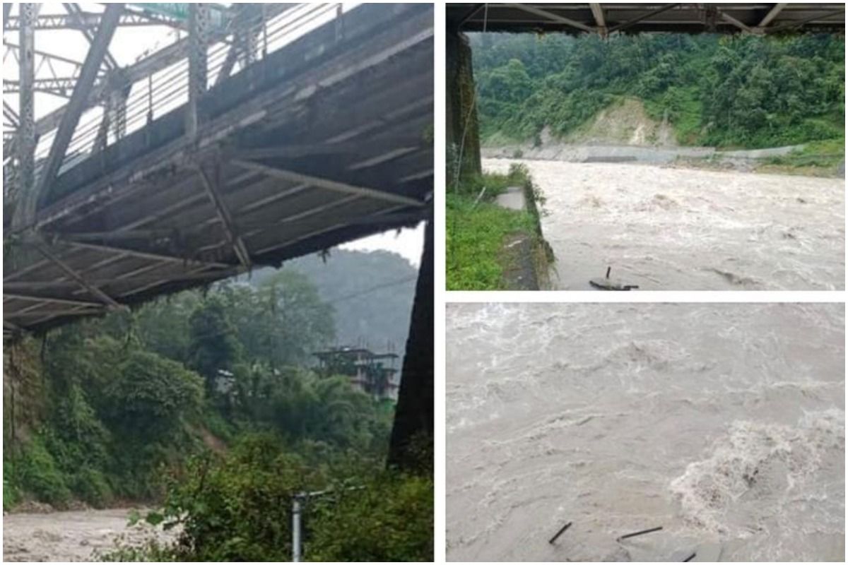 सिक्किम में भारी बारिश के कारण रांग्पो ब्रिज का री-इनफोर्समेंट पिलर बहा ...