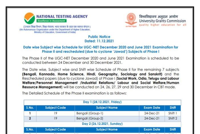 UGC NET Phase II Exam 2021: NTA Releases New Exam Dates on nta.nic.in ...