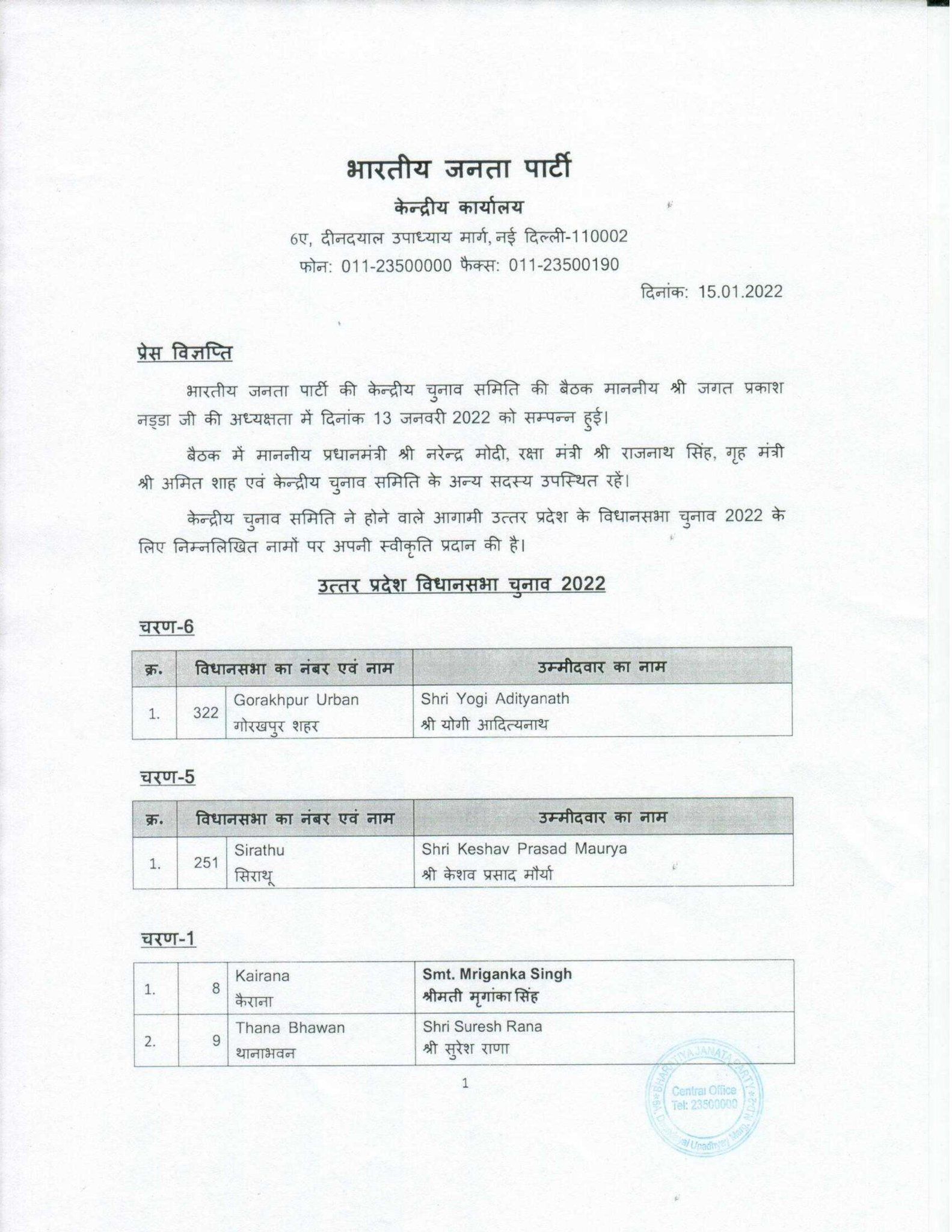 UP Election 2022: Complete List of BJP Candidates