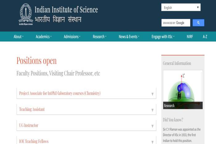IISC Recruitment 2022: Notification Out For 100 Posts on iisc.ac.in; Apply Before This Date