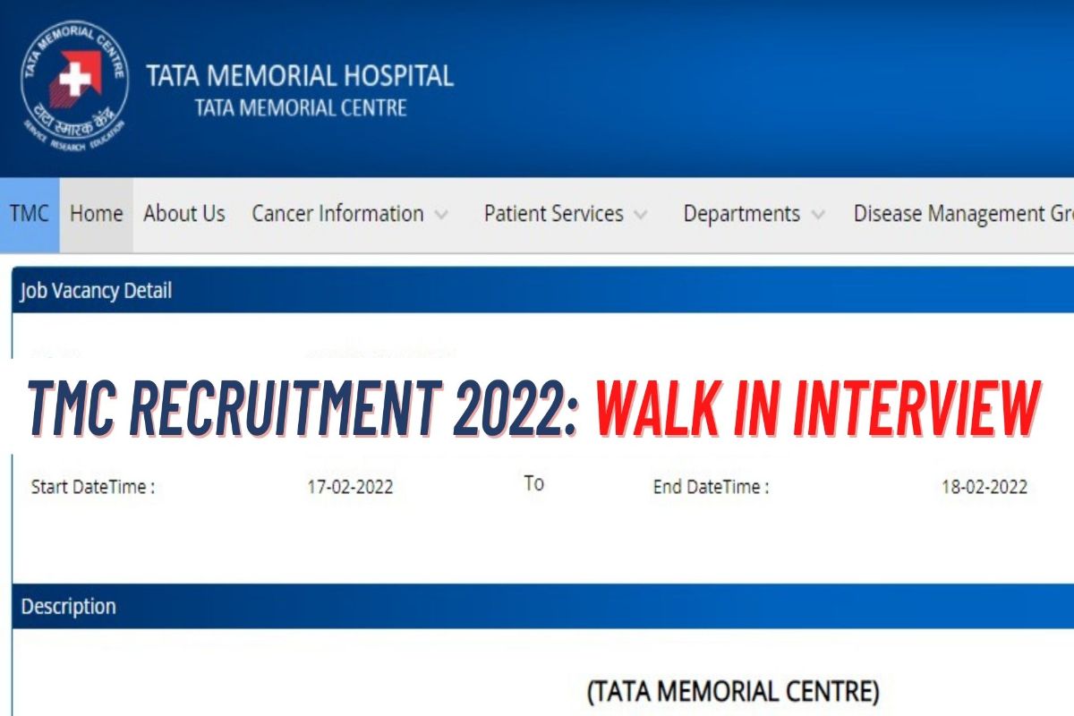 TMC Recruitment 2022: Walk in Interview For 29 Posts to Begin on Feb 17 ...