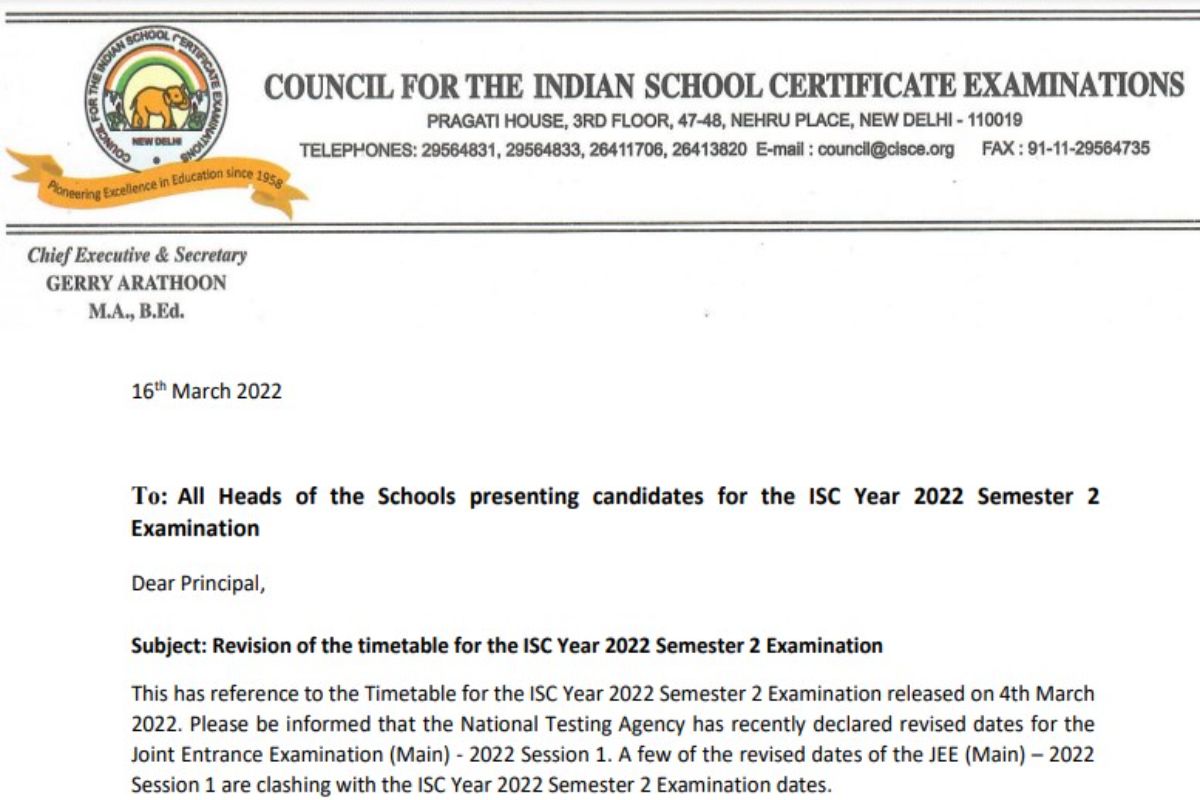 ISC Term 2 Exams 2022: CISCE Class 12 Revised Schedule Out; Check New ... ISC Term 2 Exams 2022: CISCE Class 12 Revised Schedule Out; Check New ...