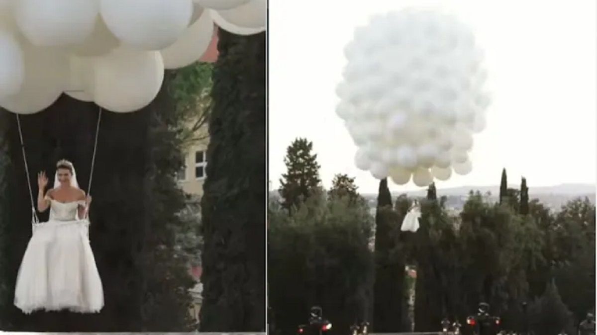 Viral Video: Bride Arrives At Wedding By Floating In 250 Helium ...