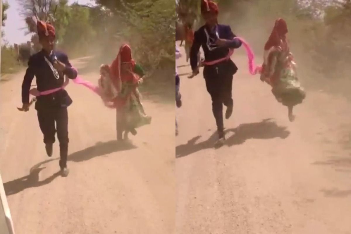 Viral Video:Newlywed Bride and Groom Running Race Leaves People Surprised