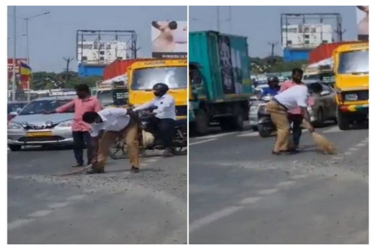 Viral Video: Traffic Policeman Sweeps Pebbles Off Busy Road, Wins Hearts