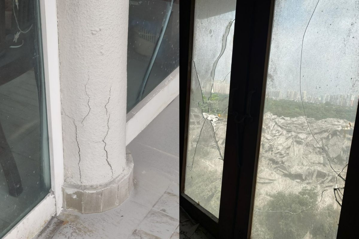 Noida Twin Tower Demolition: Smashed Window Panes, Cracks Appear in ...