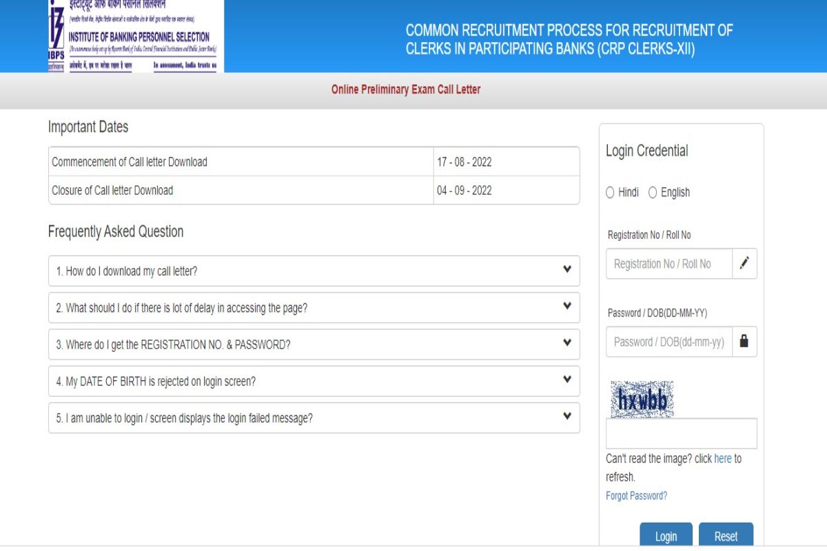 IBPS Clerk Prelims Admit Card 2022 Released at ibps.in; Check Exam Date ... IBPS Clerk Prelims Admit Card 2022 Released at ibps.in; Check Exam Date ...