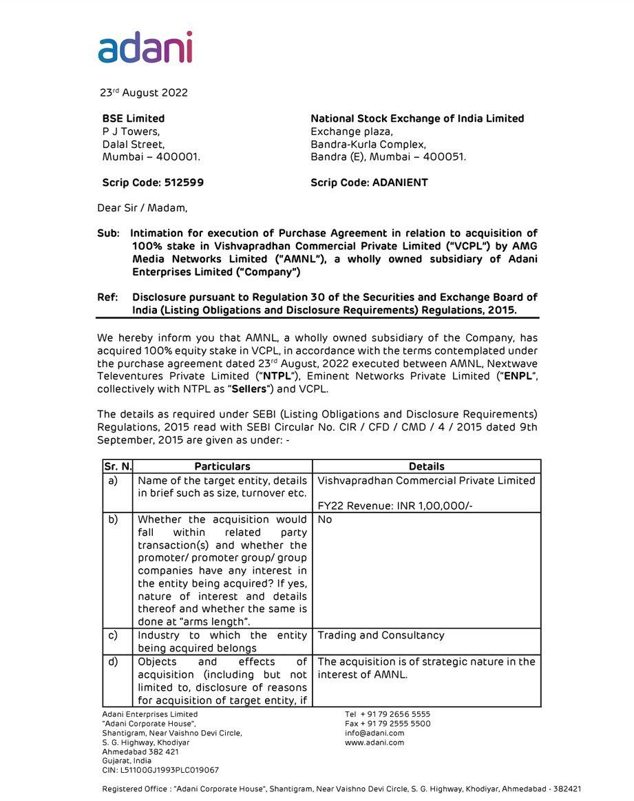 BREAKING Gautam Adani Buys NDTV