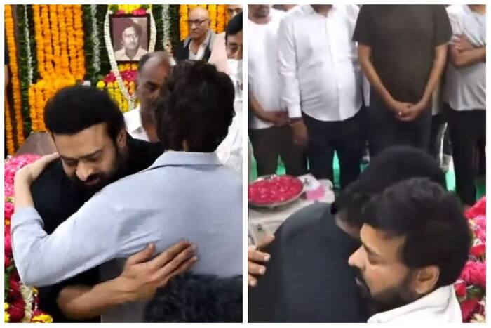 Prabhas Gets Emotional at Uncle Krishnam Rajus Funeral Chiranjeevi And ...