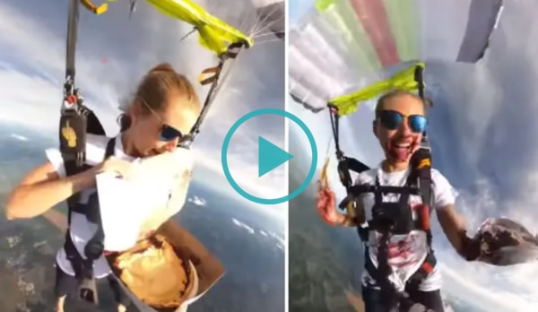 Viral Video: Woman Eats Pie While Skydiving, Leaves Internet in Awe | Watch