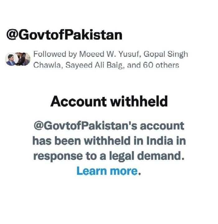 BREAKING: Twitter in India Withholds Pakistan Government Official Handle
