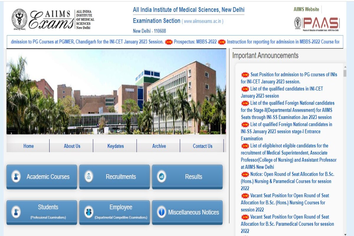 AIIMS INI CET 2023 Result for January Session Declared at aiimsexams.ac ...