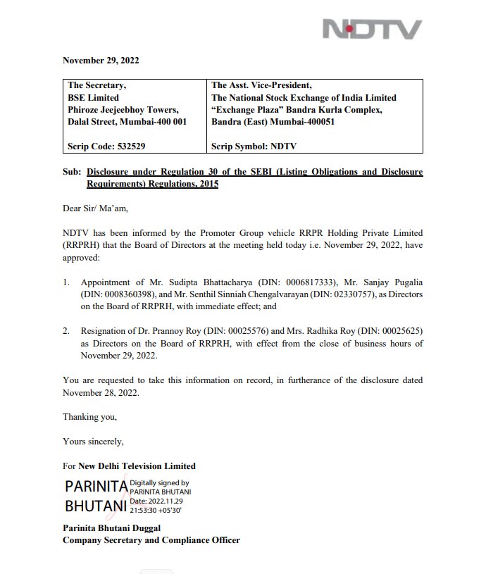 NDTV Founders Bid Goodbye To RRPR, The Board Named After Them: What We ...