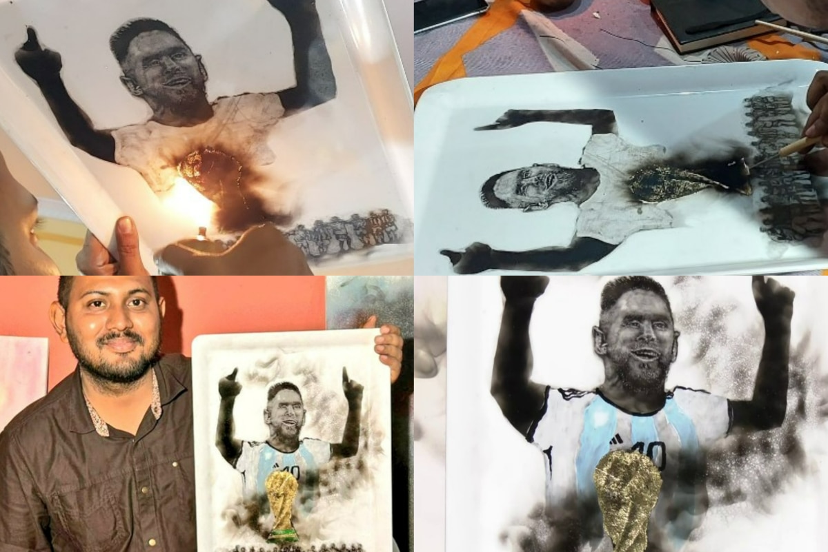 Smoke Artist Makes Portrait of Lionel Messi with FIFA World Cup Trophy ...