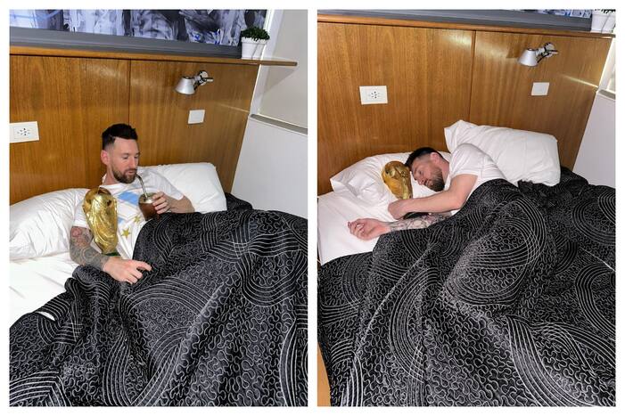 Lionel Messi Wakes Up Embracing World Cup Trophy In Bed; Argentine ...