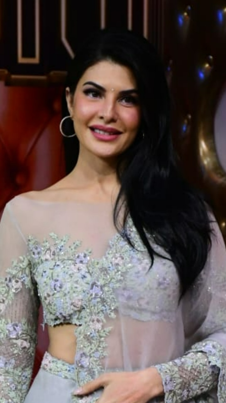 Jacqueline Fernandez Blushes in Princess Lehenga With Sheer Floral Blouse