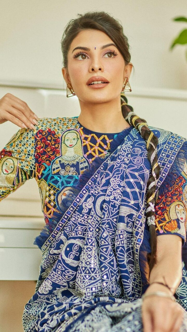 Jacqueline Fernandez Spreads Her Magic In Royal Blue Embroidered Saree