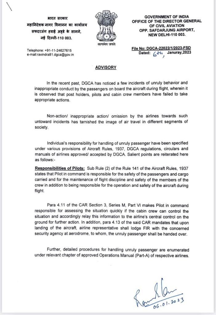 DGCA Issues Advisory To Airlines On Handling of Unruly Passengers ...