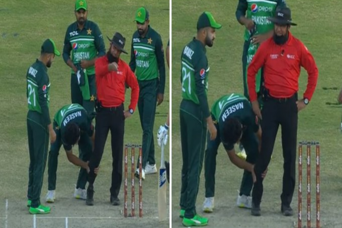 Naseem Shah Massages Aleem Dar After Being Hit By Mohammad Wasim Jr ...