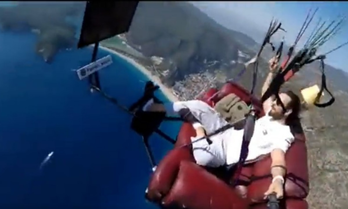 Viral Video: Man Paraglides With Couch, TV And Lamp. Internet Says ...