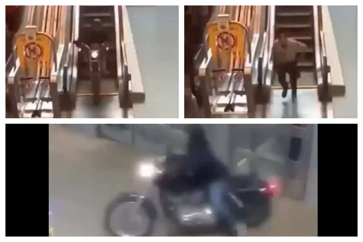 Viral Video Biker Rides Down Escalator And Escapes Just Like A ...