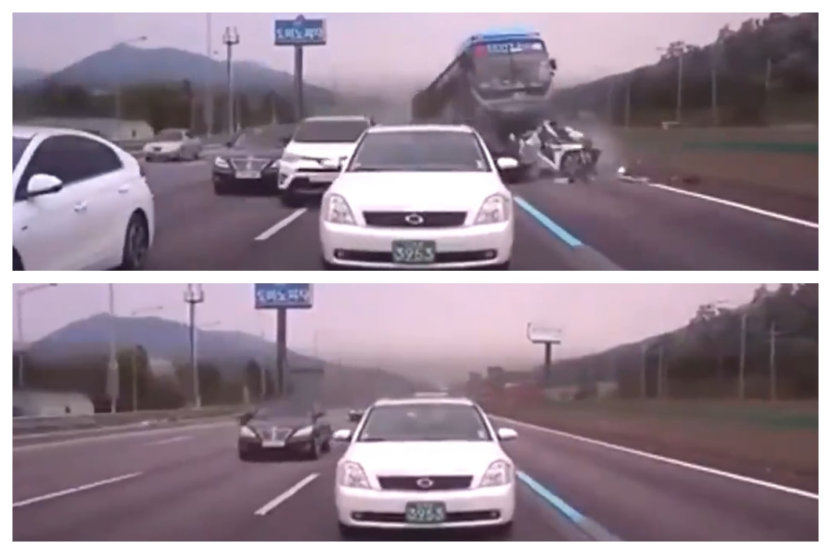 Viral Video Car Escapes With Swipes In Massive Mid Road Accident ...