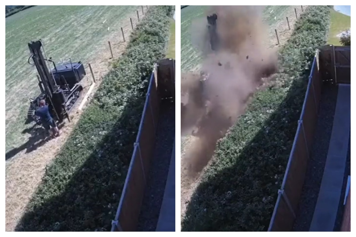 Viral Video Man Uses Machine To Dig Holes For Fence Hits Gas Pipeline ...