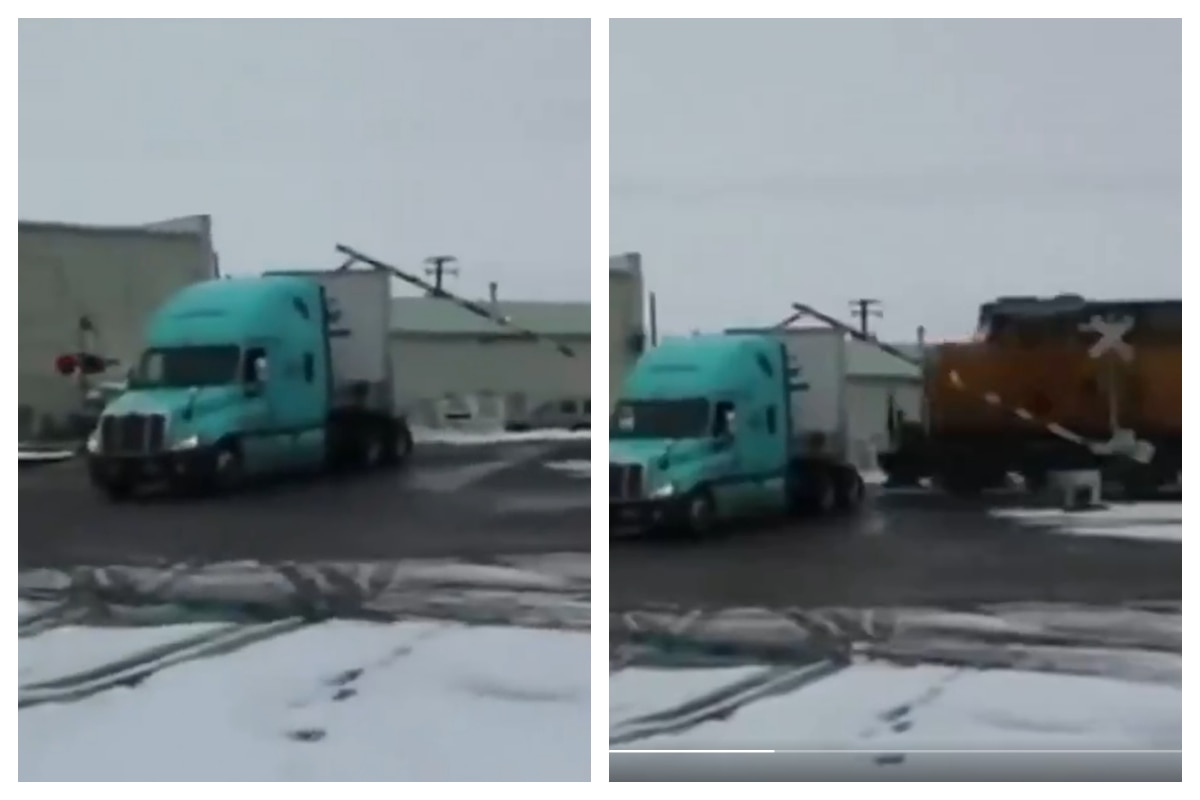Viral Lorry Gets Stuck On Rail Track Train Hits It At High Speed What ...