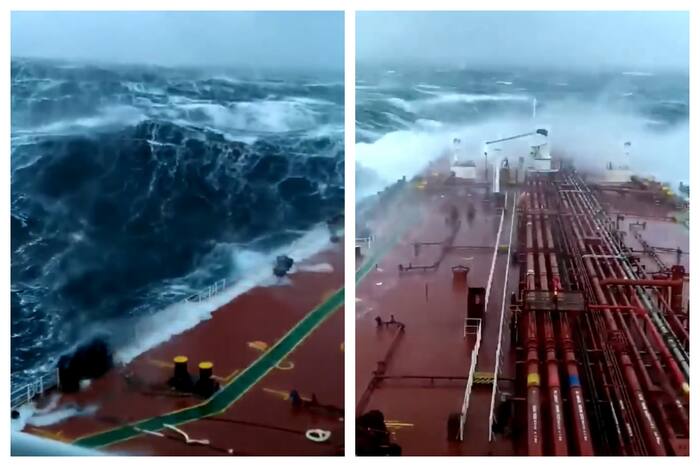 Viral Video Gigantic Sea Waves Make Huge Ship Shake Like A Toy Watch