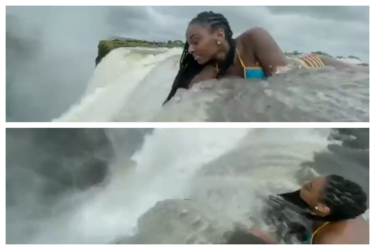 Woman Lies Down On Edge Of 380 Feet deep Victoria Falls Like Its Her Bathtub Video Goes Viral