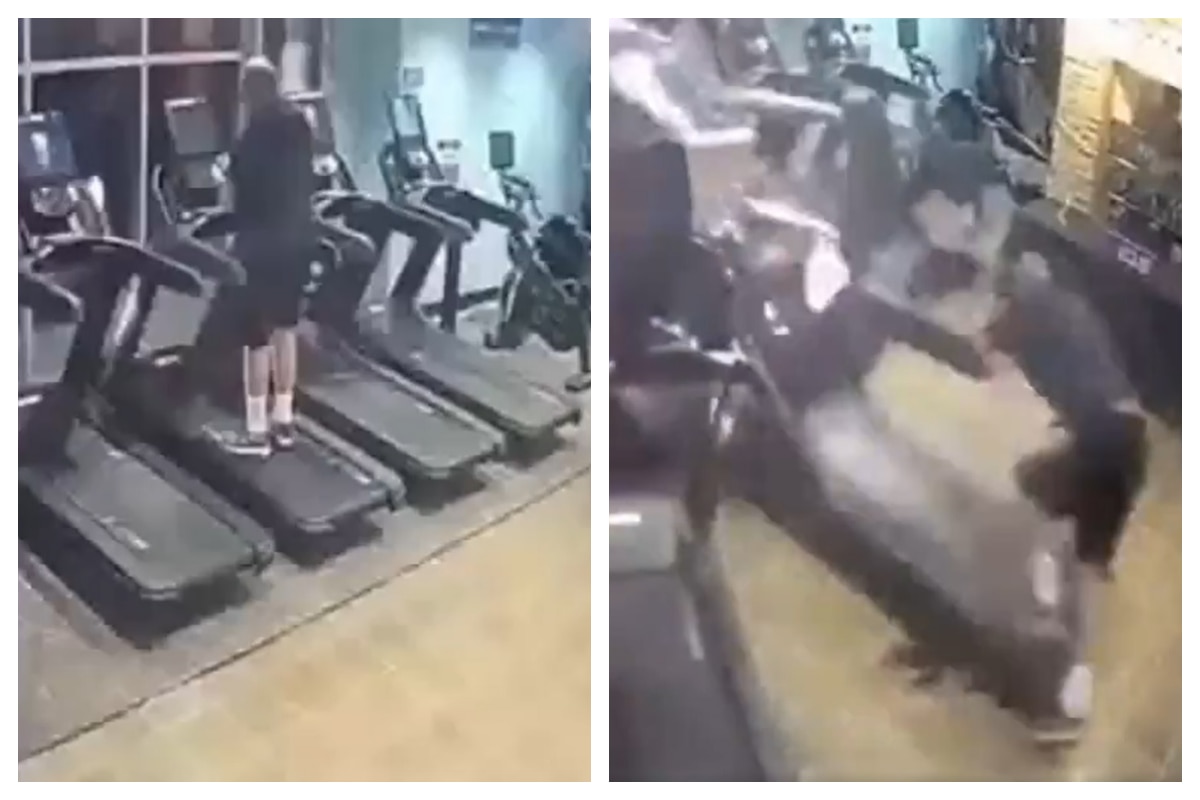 Enter The Car! Man Is On Treadmill In A Gym And Front Wall Crashes Open ...