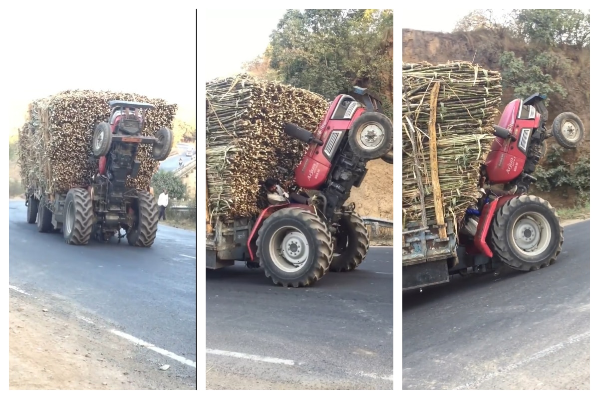 Viral Video: Desi Jugaad! Massive Load Lifts Up Tractor Yet Driver ...