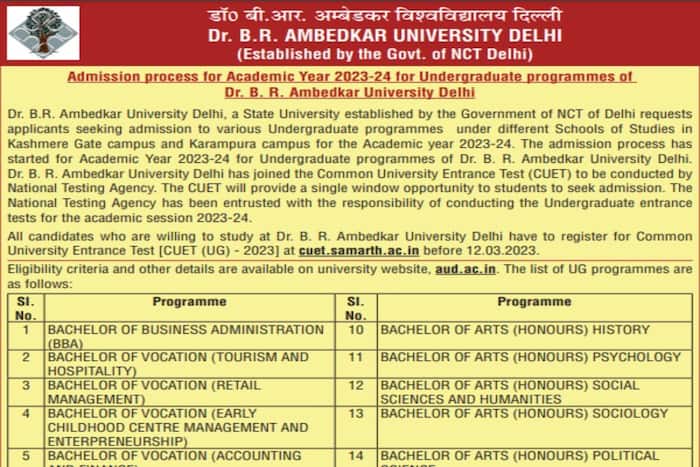 Dr Br Ambedkar University Delhi Admission Through Cuet 2023 Check