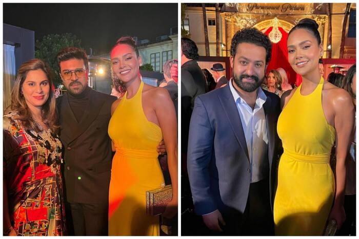 Esha Gupta Sizzles in Hot Bodycon Gown as She Poses With Jr NTR, Ram Charan And Priyanka Chopra ...