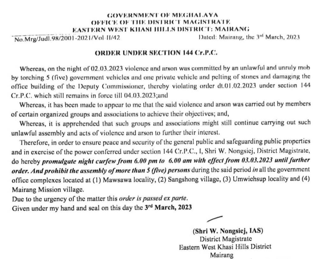 Meghalaya Post-poll Violence: Night Curfew Imposed in Mairang From ...